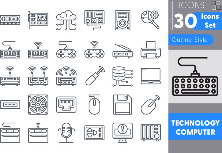 Computing network outline Royalty Free Vector Image