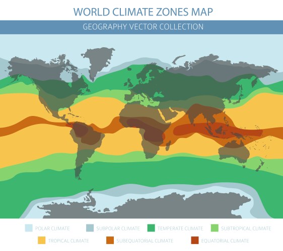 World map with climate zones equator and tropic Vector Image