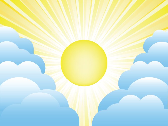 Sky with clouds and sun rays background Royalty Free Vector