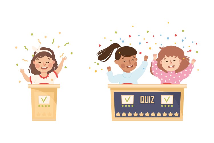 Kids playing quiz game or mind sport standing Vector Image
