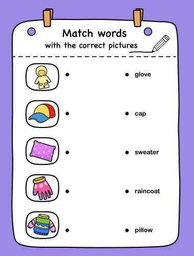 Match words with the correct pictures letter e Vector Image