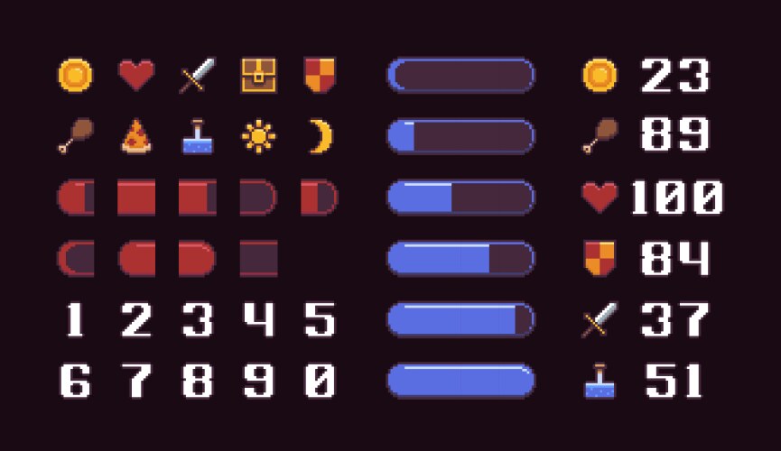 Pixel art ui icons Royalty Free Vector Image - VectorStock Pixel art ui icons Royalty Free Vector Image - VectorStock