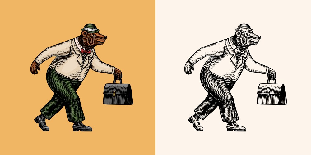 Bear in a jacket with monocle and cane Royalty Free Vector