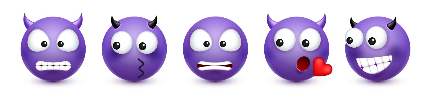 Cartoon emoji emoticons collection violet face Vector Image