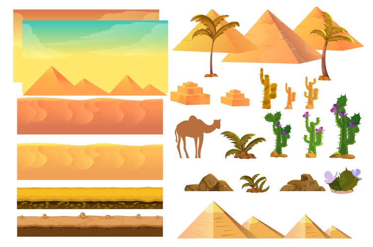 Cartoon nature sand desert landscape with palms Vector Image
