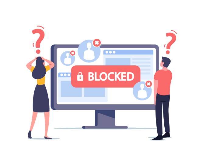 Tiny male and female characters around huge Vector Image