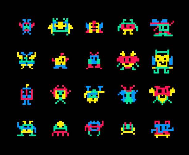 Retro space arcade game invaders spaceship pixel Vector Image