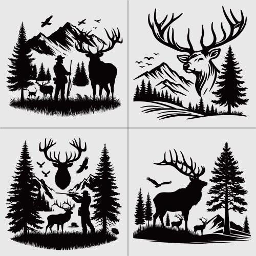 Deer hunting scene silhouette dad Royalty Free Vector Image