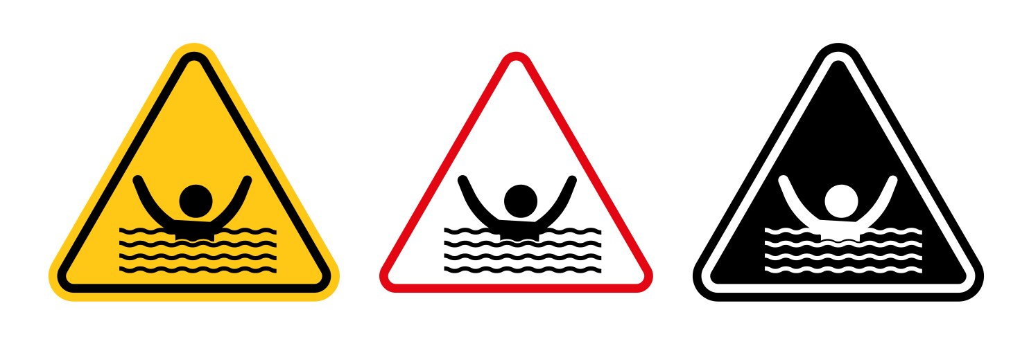 Deep water warning sign icon set alert for areas Vector Image
