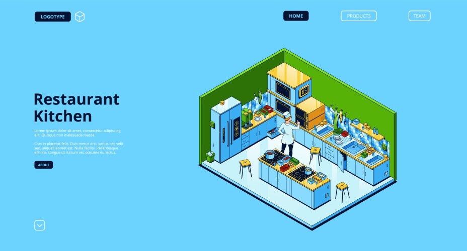 Restaurant kitchen interior with chef staff Vector Image