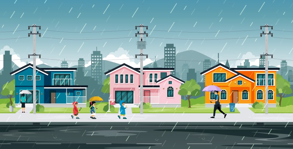 Rainy night at pond nature Royalty Free Vector Image