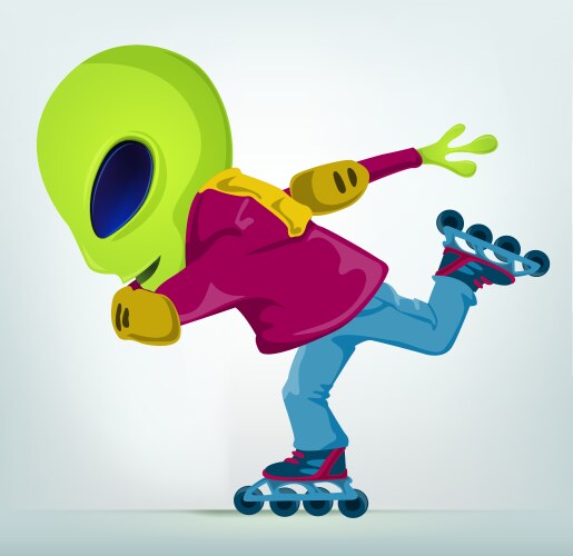 Cartoon alien surfboarding Royalty Free Vector Image