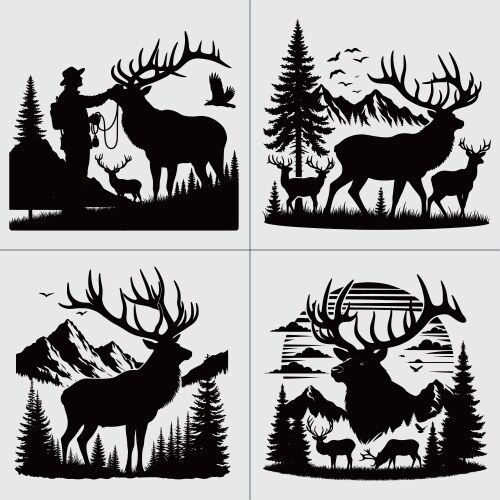 Deer hunting scene silhouette dad Royalty Free Vector Image