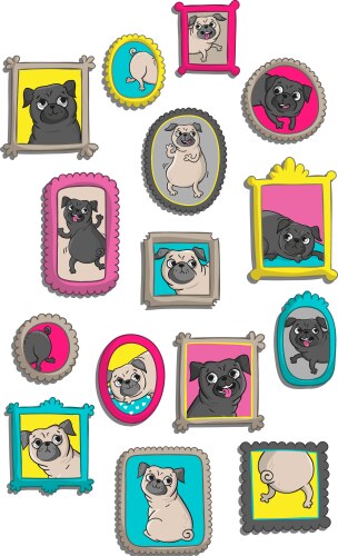 Frames with portraits of pugs Royalty Free Vector Image