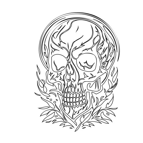 Cursed skull halloween sketch outline Royalty Free Vector