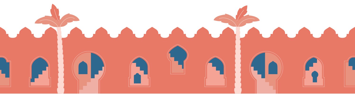 Moroccan red city wall with arch window gate Vector Image