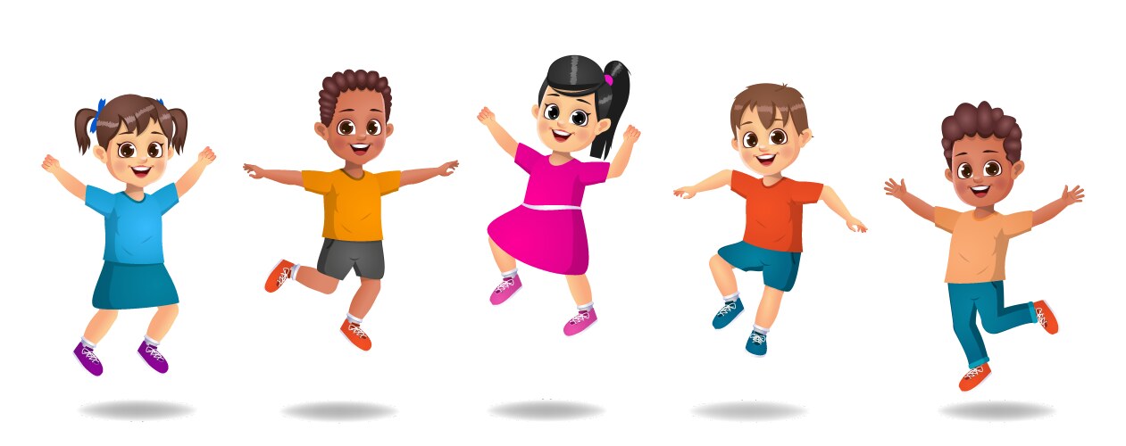 Jumping kids cartoon children playing and jump Vector Image