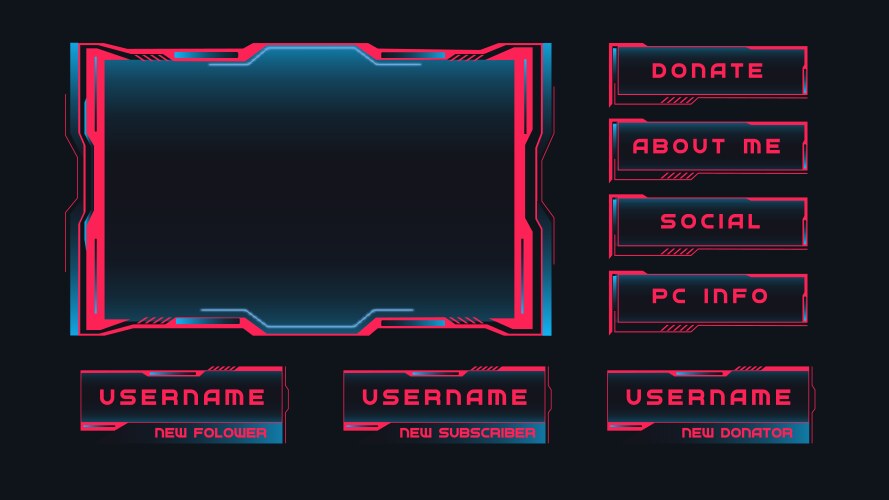 Game panel streaming overlay interface elements Vector Image