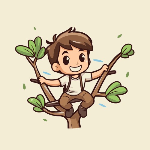 Cute little boy climbing on a tree cartoon Vector Image