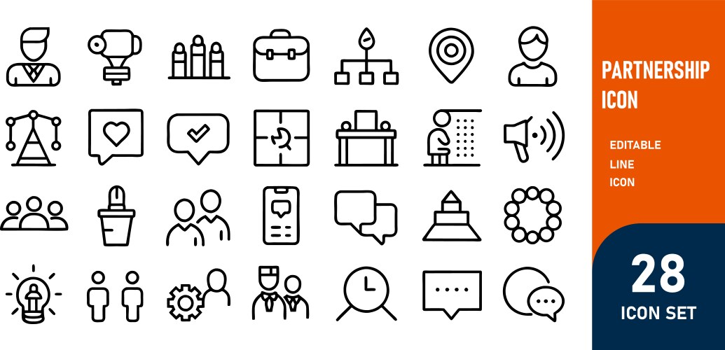 Partnership line editable icons set Royalty Free Vector