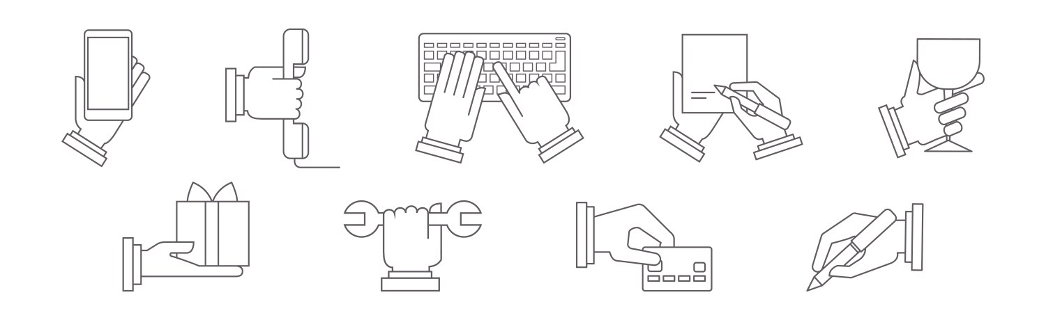 Human hand perform different action line Vector Image