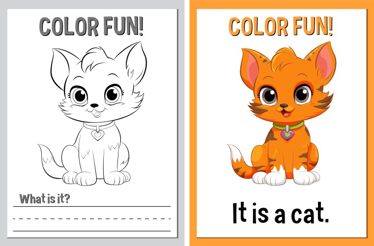 Coloring and learning activity with cute cat Vector Image