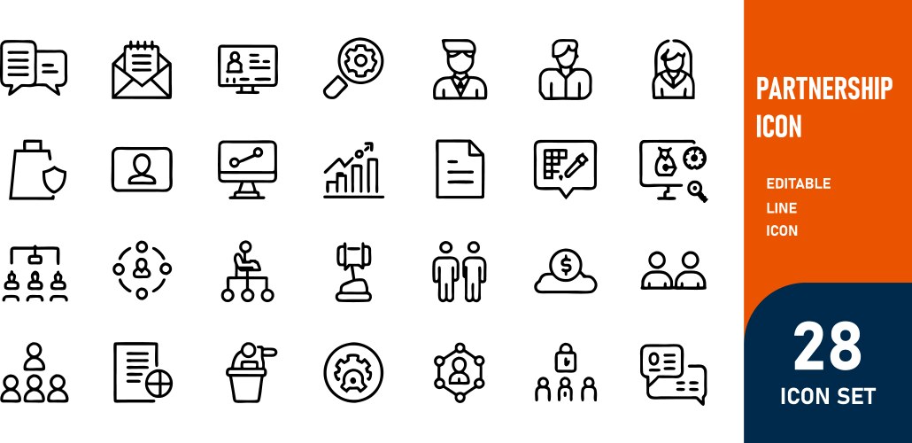 Partnership line editable icons set Royalty Free Vector