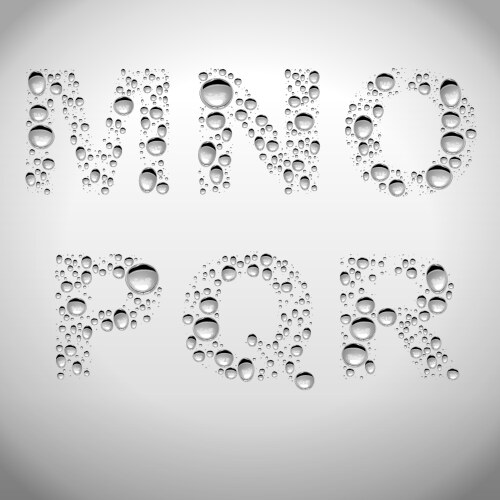Realistic water drops font from g to l Royalty Free Vector