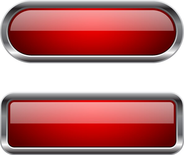 Oval red buttons with bold chrome frame 3d shiny Vector Image