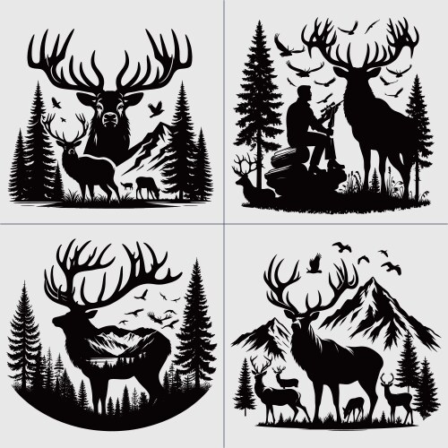Deer hunting scene silhouette dad Royalty Free Vector Image