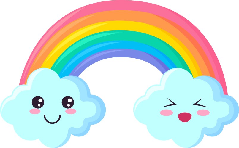 Color rainbow with clouds in blue sky Royalty Free Vector