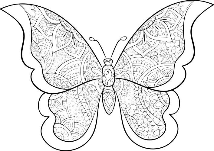 Butterfly Zentangle Coloring Page Royalty Free Vector Image