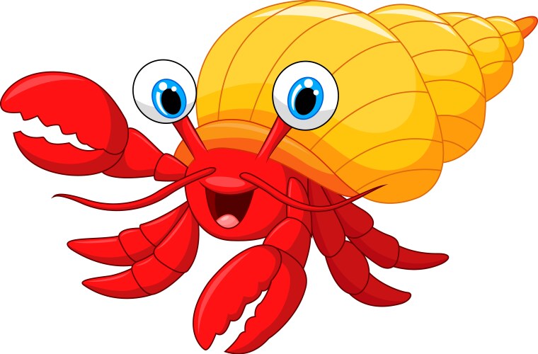 Cute hermit crab cartoon character at the beach Vector Image