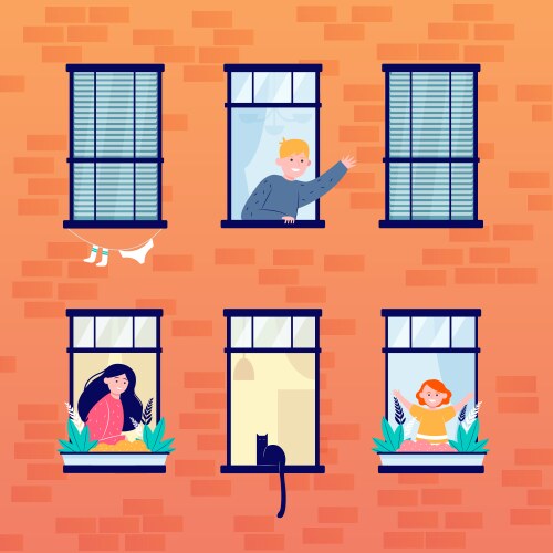 Windows with people opened window neighbors Vector Image