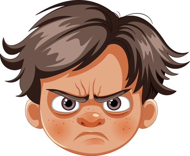 Cartoon of a young boy frowning with arms akimbo Vector Image
