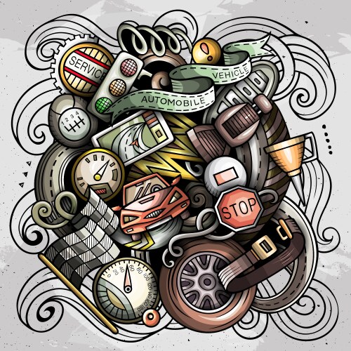 Cartoon set of automobile objects Royalty Free Vector Image