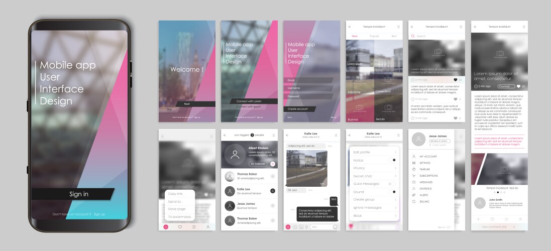 Mobile app design ui ux a set graphic Royalty Free Vector