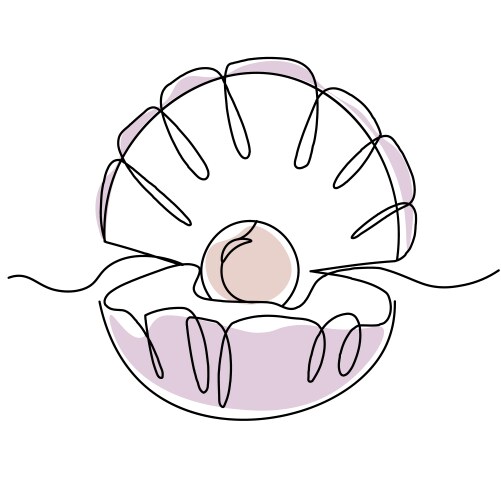 Open pearl shell continuous one line drawing Vector Image