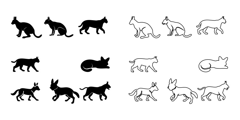 Serval silhouette set Royalty Free Vector Image