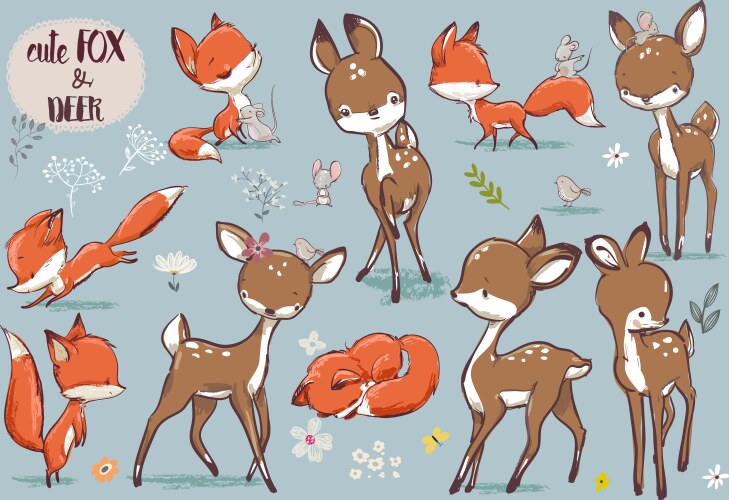Set with cute deers Royalty Free Vector Image - VectorStock
