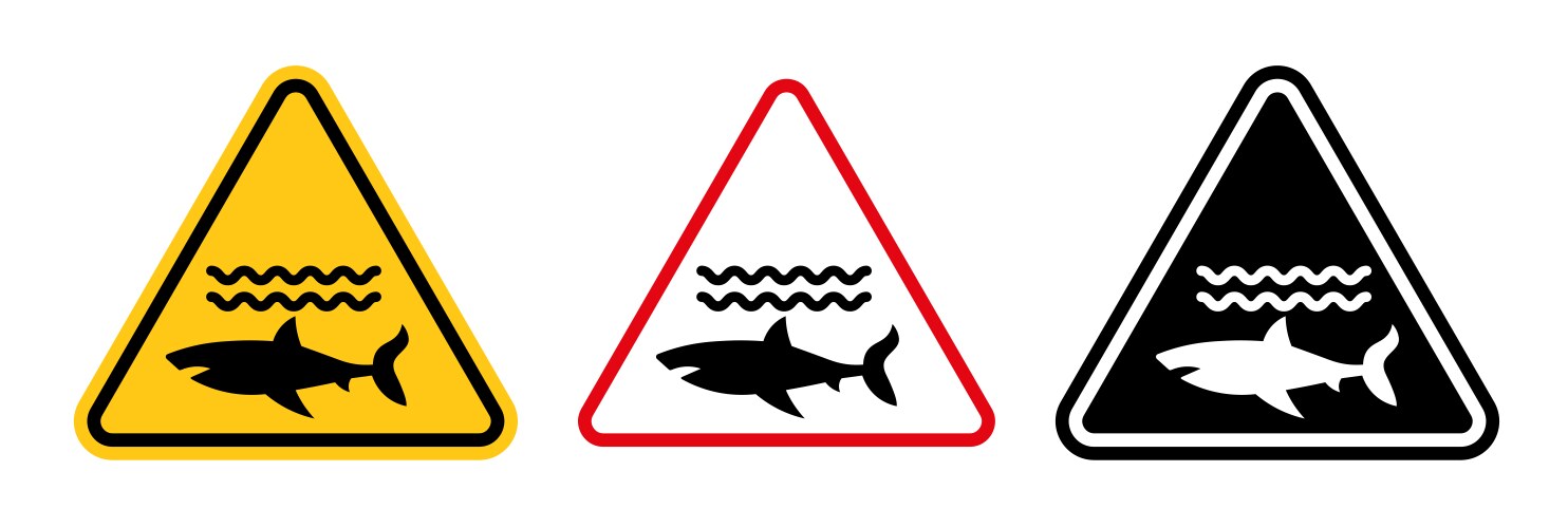 Shark warning sign icon set caution for marine Vector Image