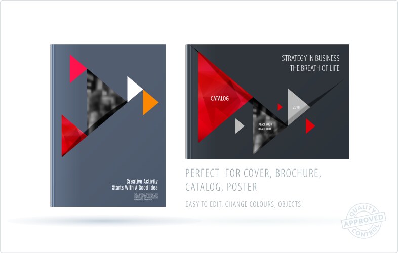 Red triangle brochure leaflet flyer template set Vector Image