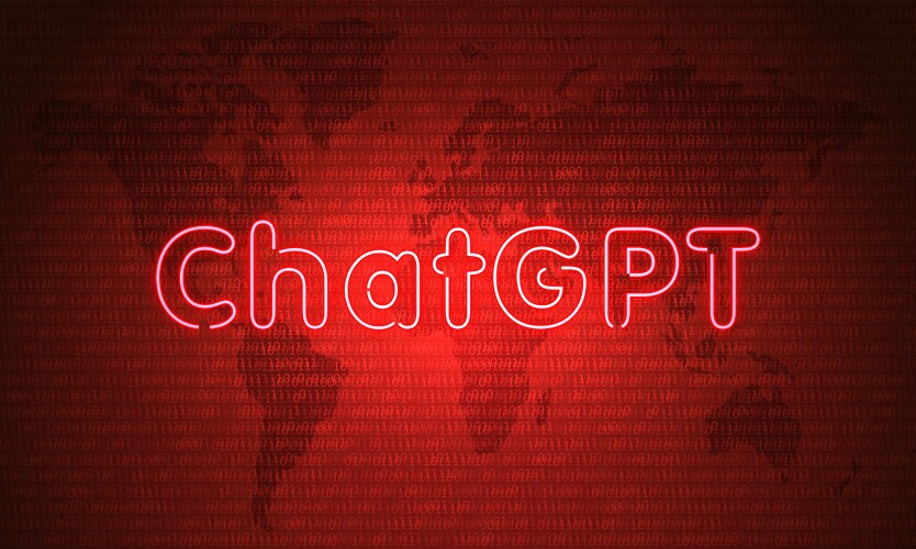 Chatgpt neon symbol on map background with binary Vector Image