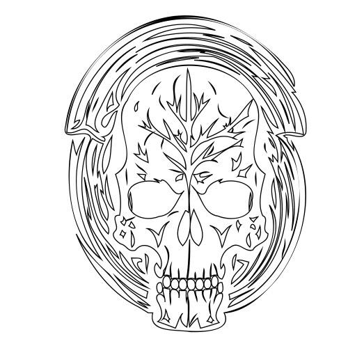 Cursed skull halloween sketch outline Royalty Free Vector