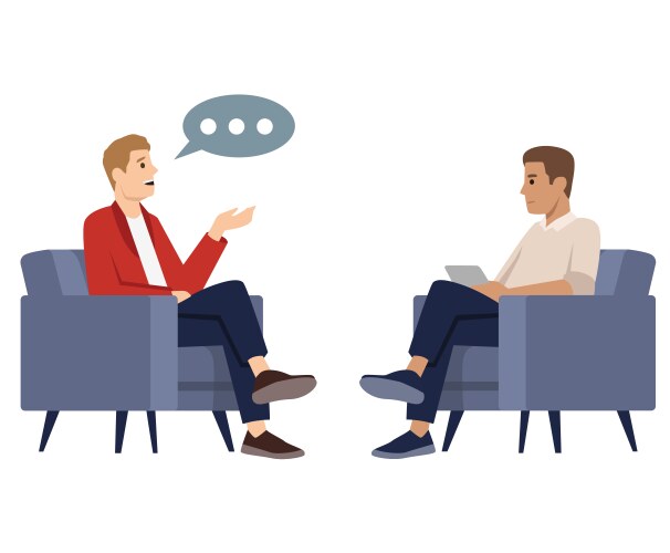 Conversation between two people cartoon Royalty Free Vector