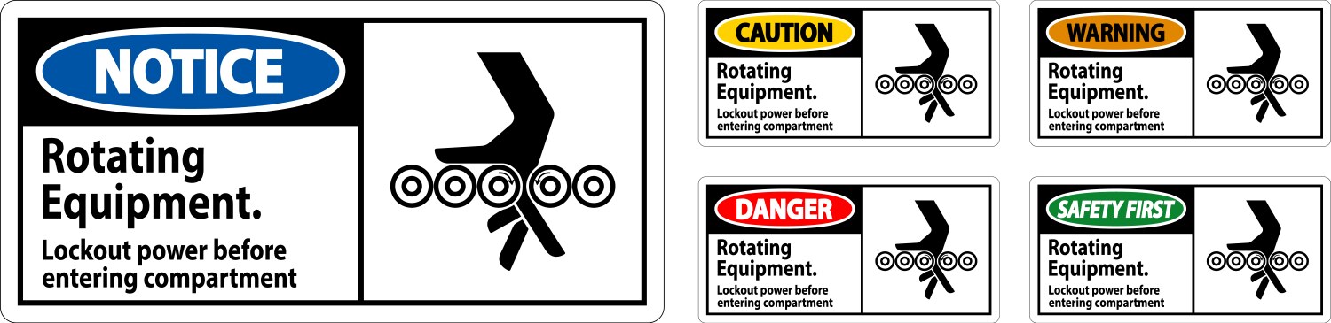 Warning sign rotating equipment lockout power Vector Image