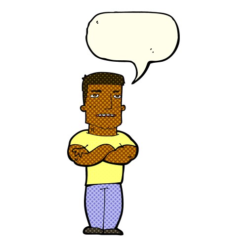 Cartoon tough guy with folded arms speech Vector Image