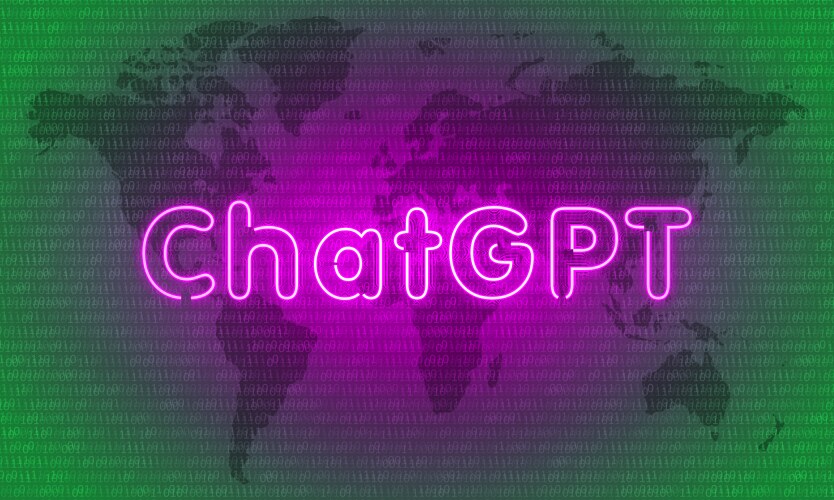 Chatgpt neon symbol on red map background Vector Image