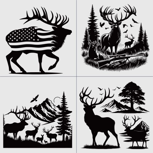 Deer hunting scene silhouette dad Royalty Free Vector Image