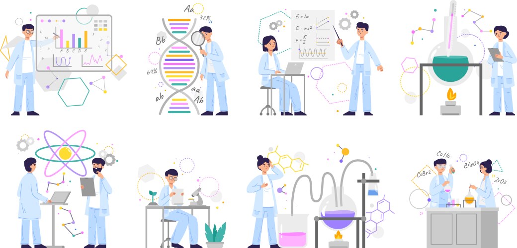 Science people characters chemistry biology Vector Image